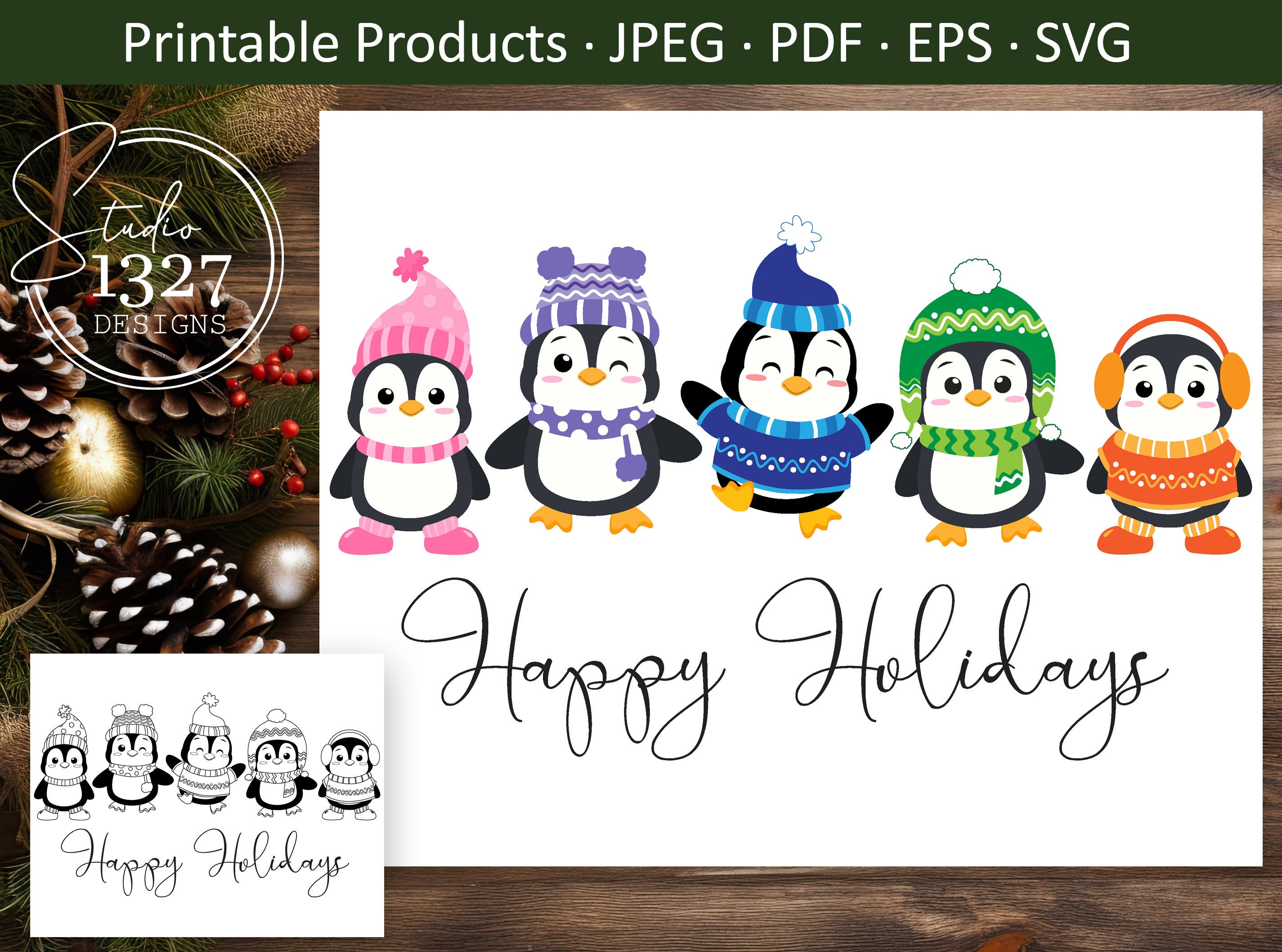 Happy Holidays SVG / Happy Holidays Penguins / Penguins SVG / Christmas ...