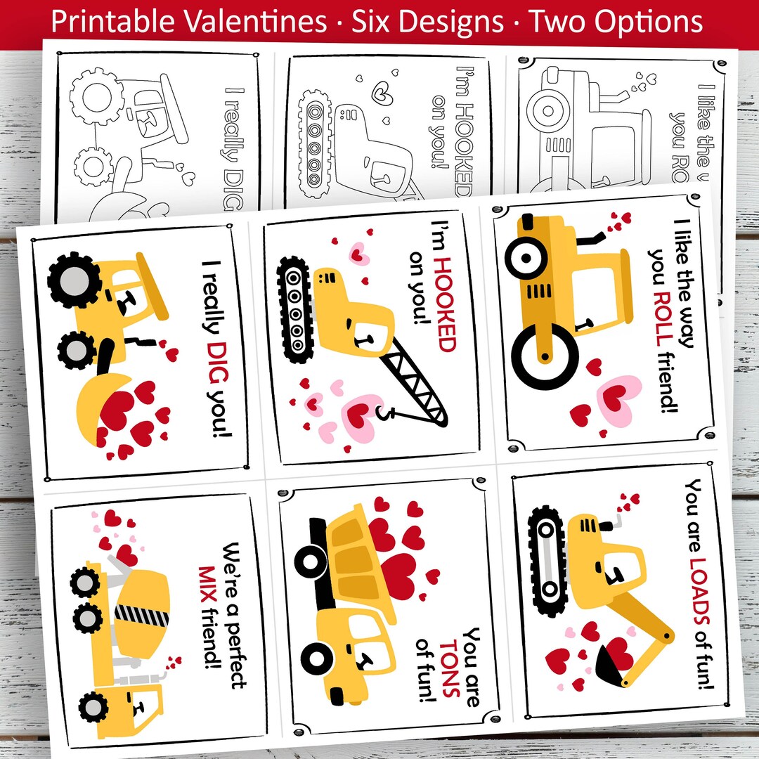 Construction Valentine Set / Printable Valentines / Kids Printable ...