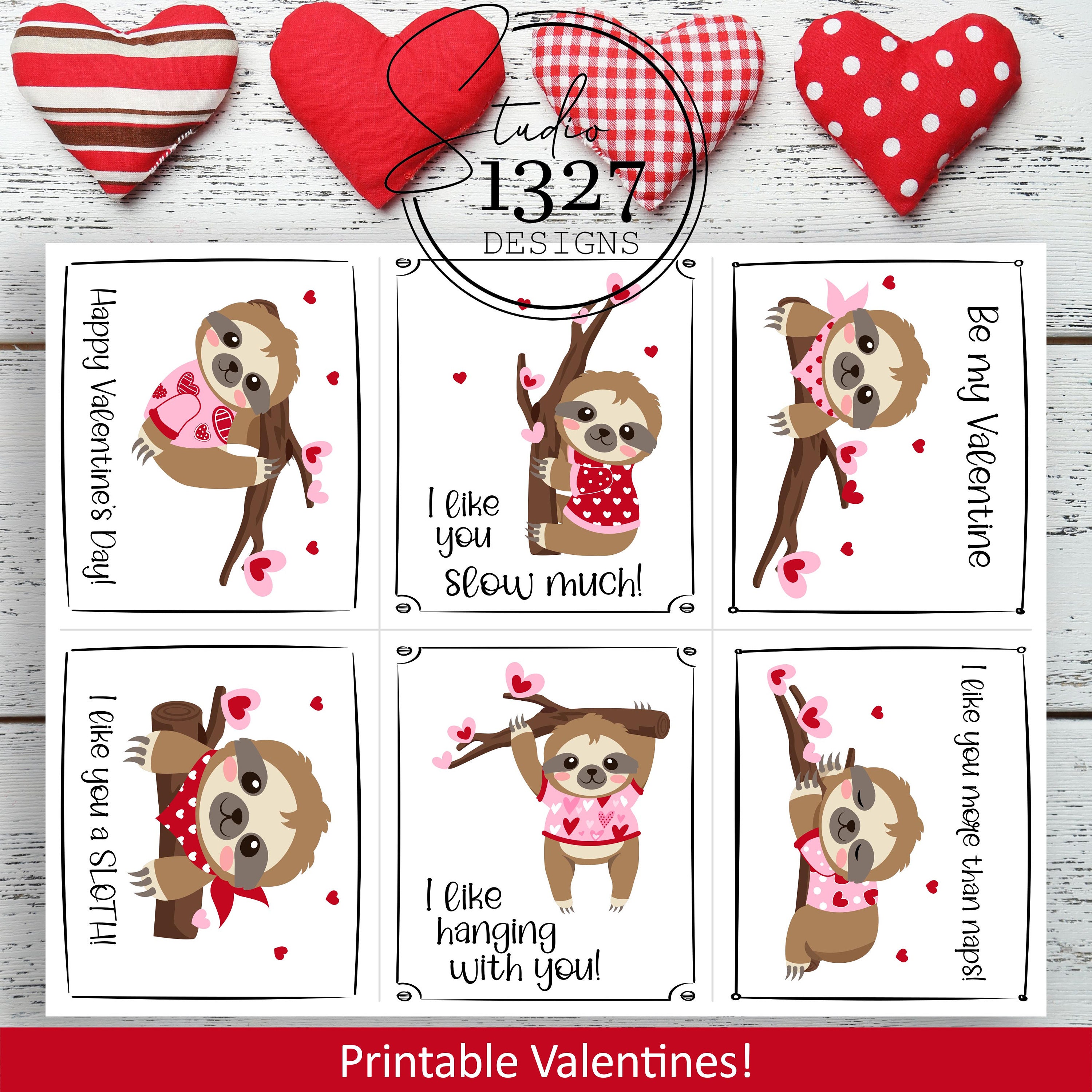 Sloth Valentine Set / Printable Valentines / Printable Valentine Sloths ...