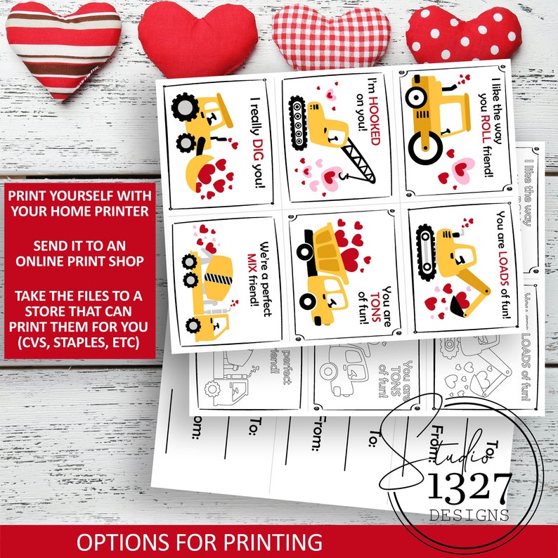 Construction Valentine Set / Printable Valentines / Kids Printable ...