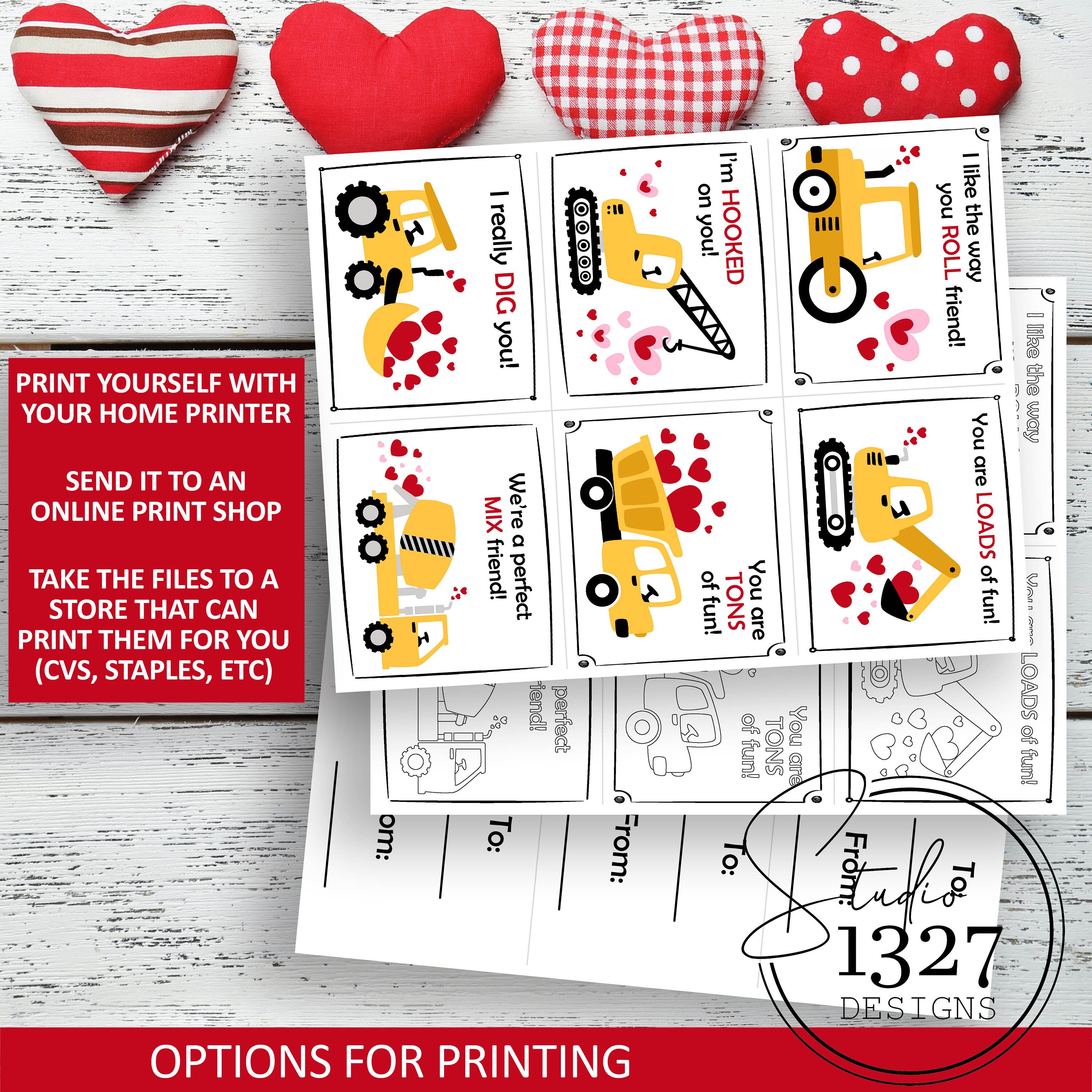 Construction Valentine Set / Printable Valentines / Kids Printable ...