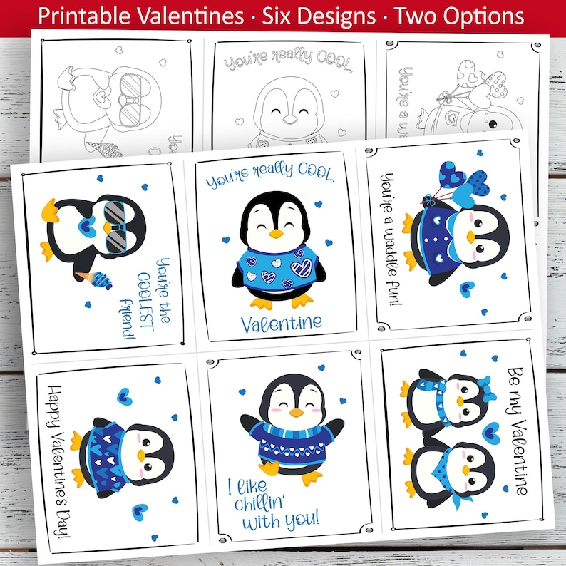 Penguin Valentine Set / Printable Valentines / Kids Printable ...