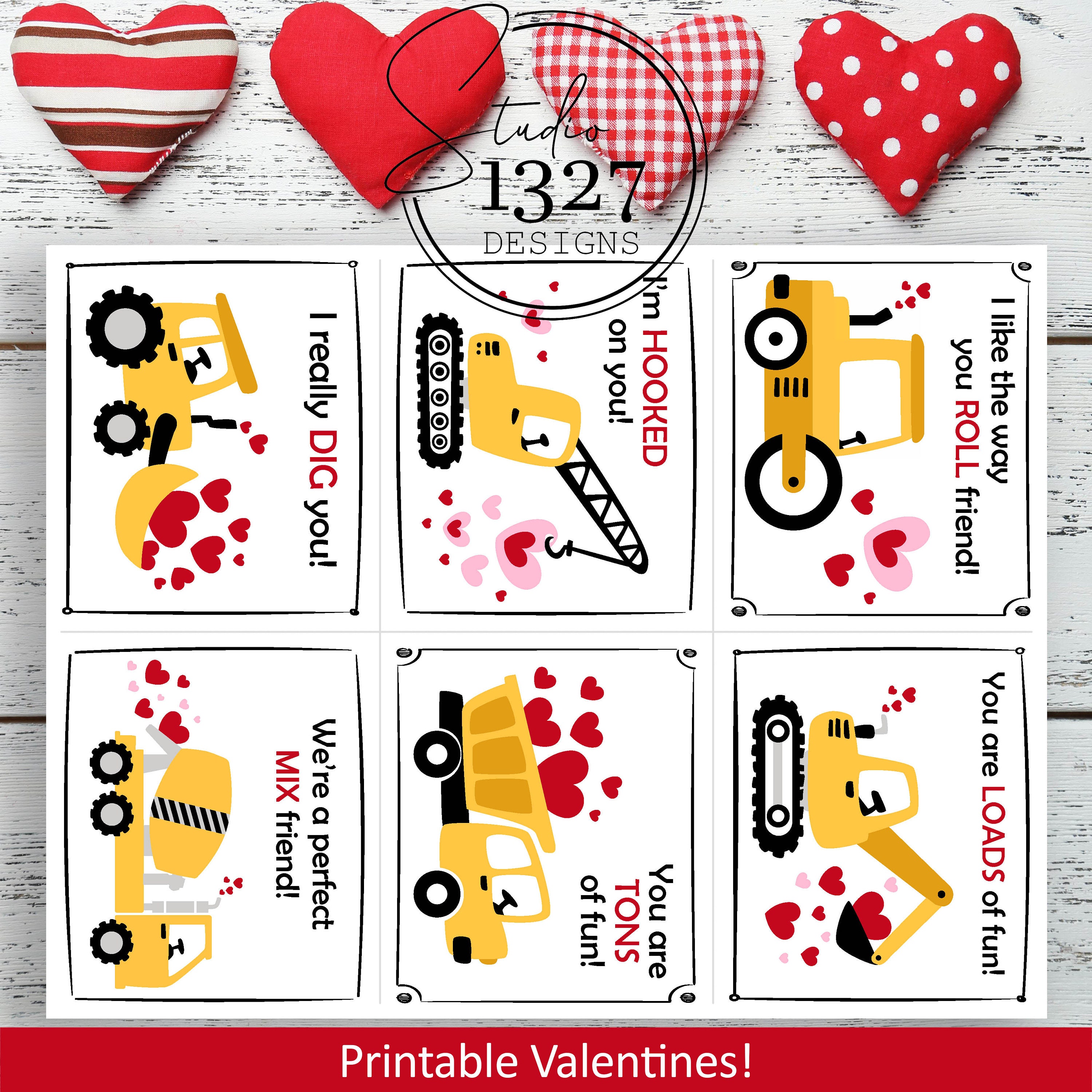 Construction Valentine Set / Printable Valentines / Kids Printable ...