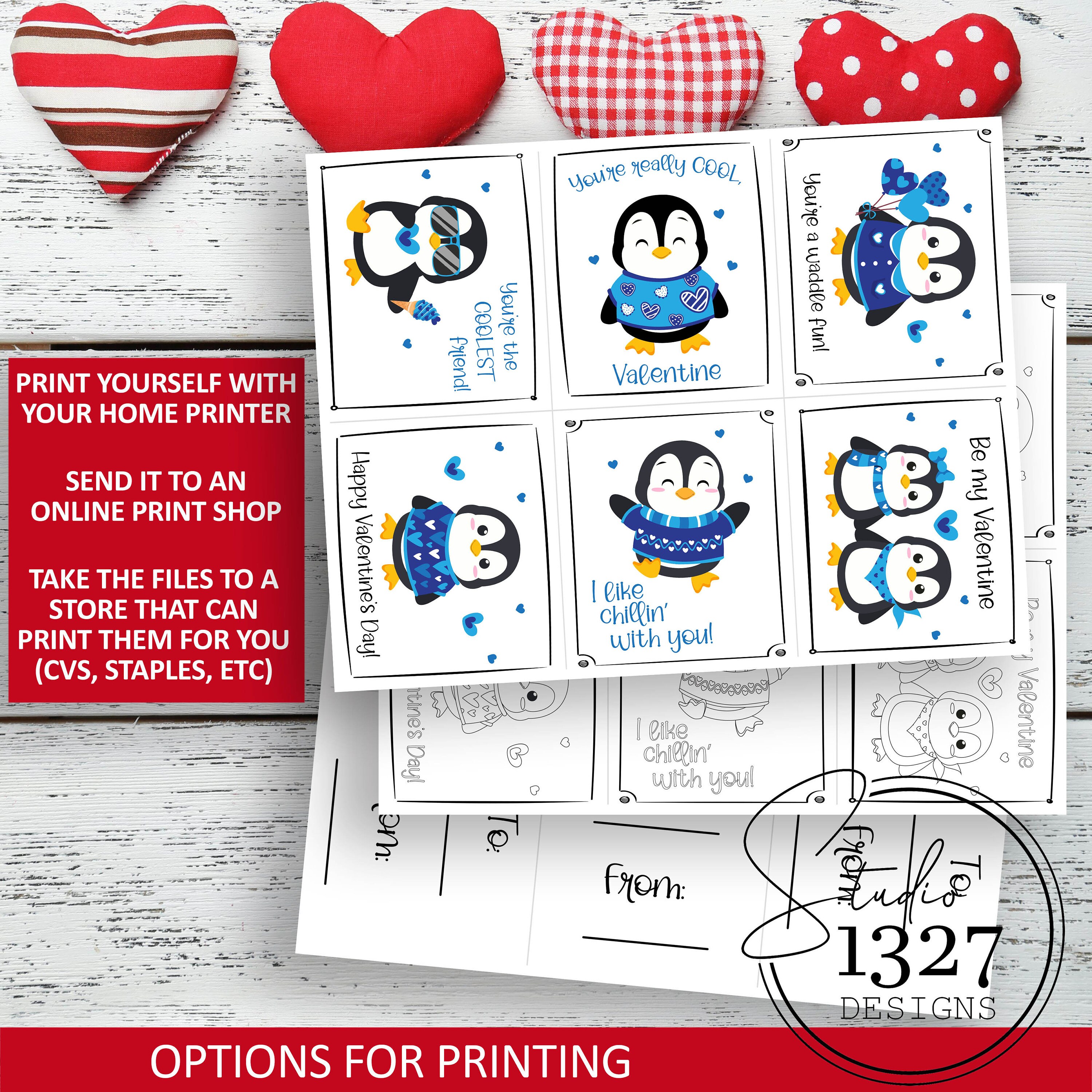 Penguin Valentine Set / Printable Valentines / Kids Printable ...