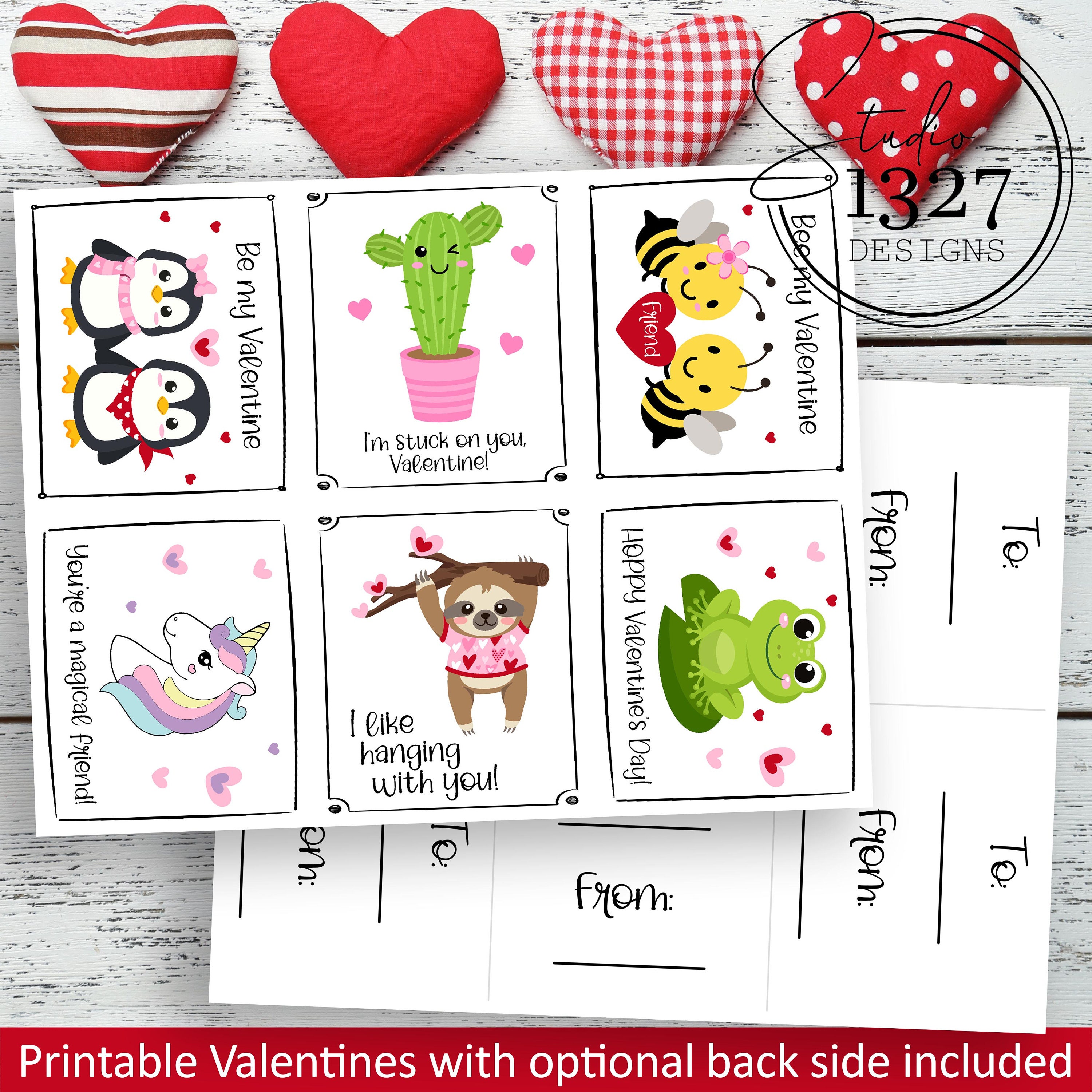 Cute Printable Valentine Cards for Kids (12 Designs) (digital Download ...