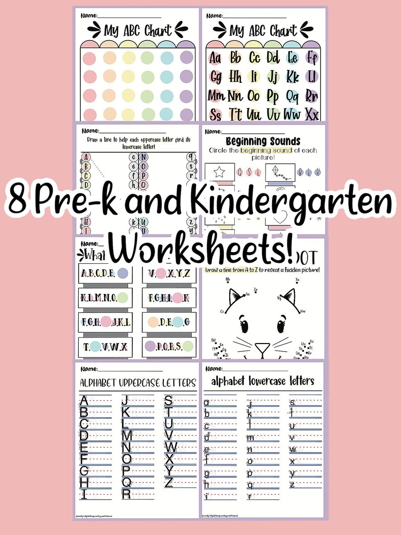 8 Pre-k and Kindergarten Printable Alphabet Worksheets - Etsy
