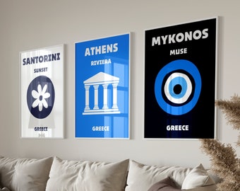 Athens Santorini Mykonos Preppy Poster - Etsy