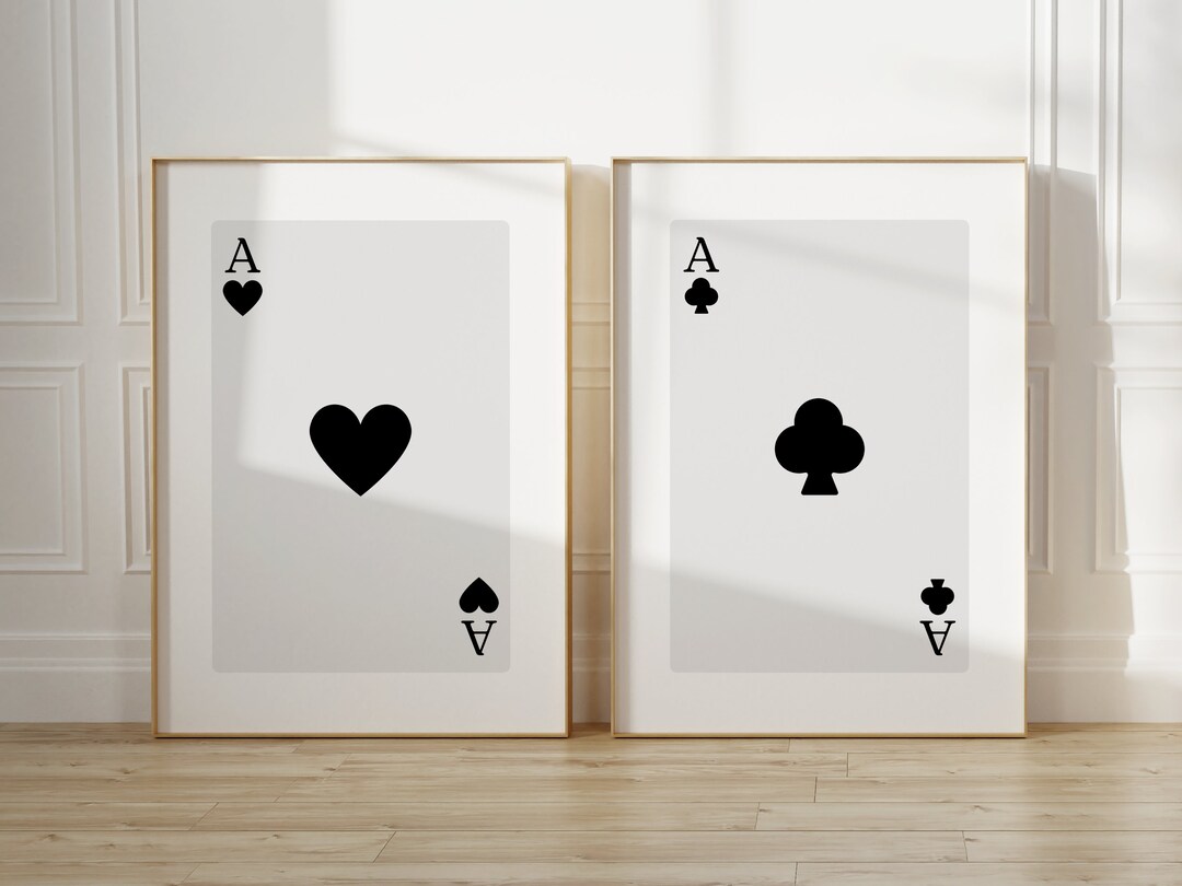 Ace of Cards Black Posters Set of 4, Deck of Cards Print, Preppy Room ...