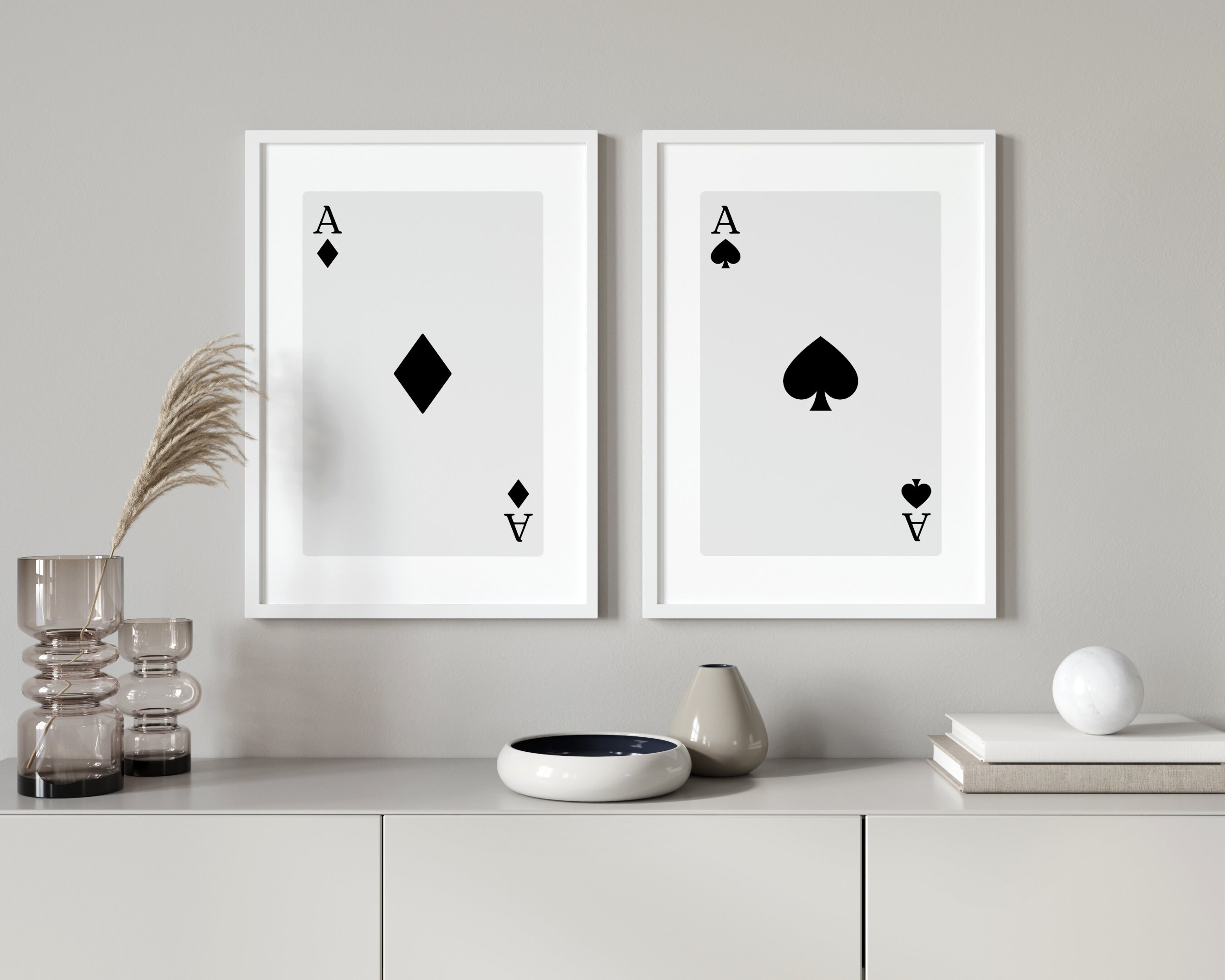 Ace of Cards Black Posters Set of 4, Deck of Cards Print, Preppy Room ...