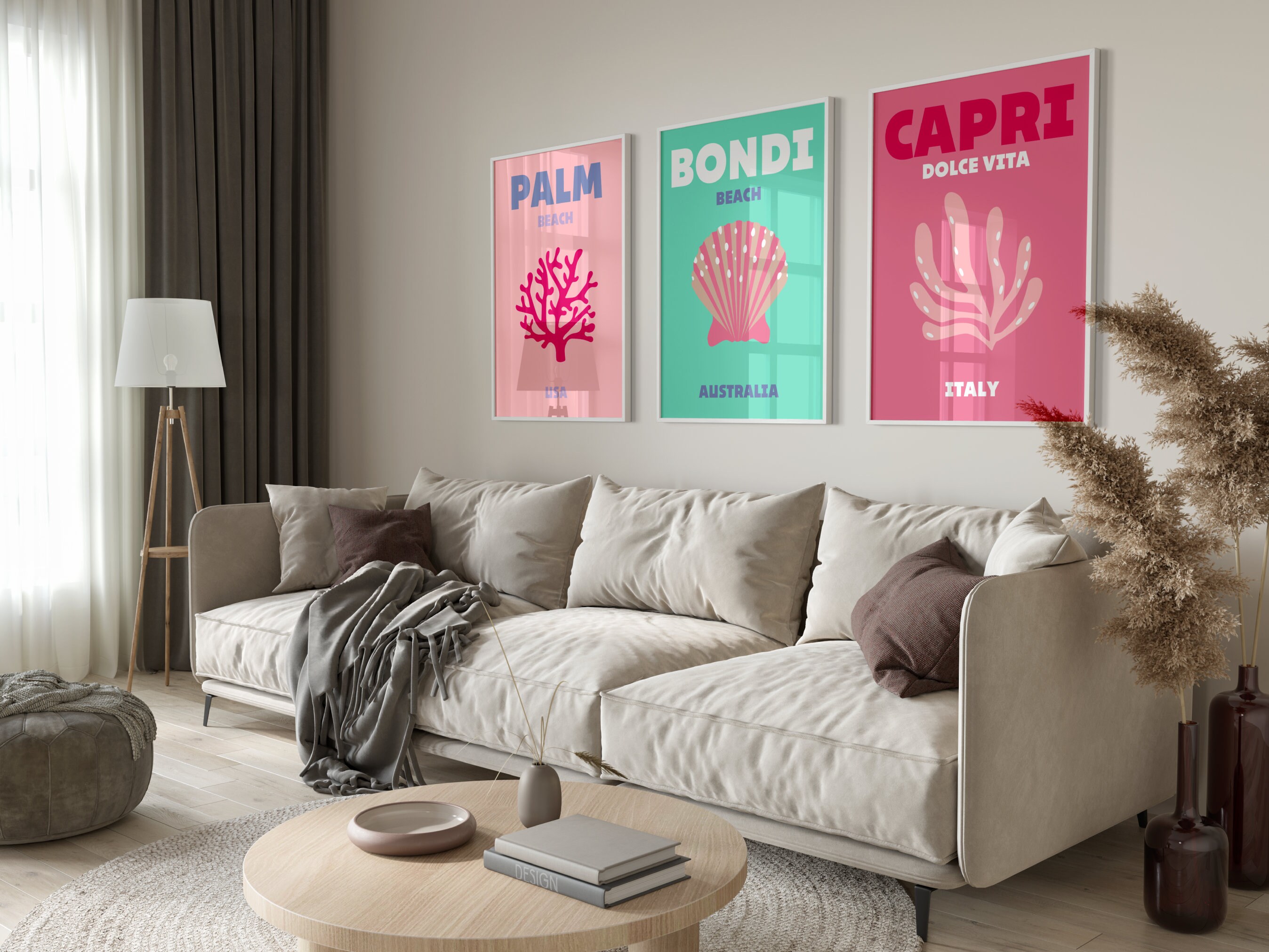 Travel Poster Set of 3 Prints, Palm Bondi Capri, Gallery Preppy Wall ...