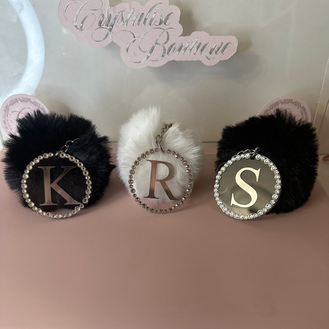 Pom Pom Acrylic Personalised Initial Keyring Keychain - Etsy