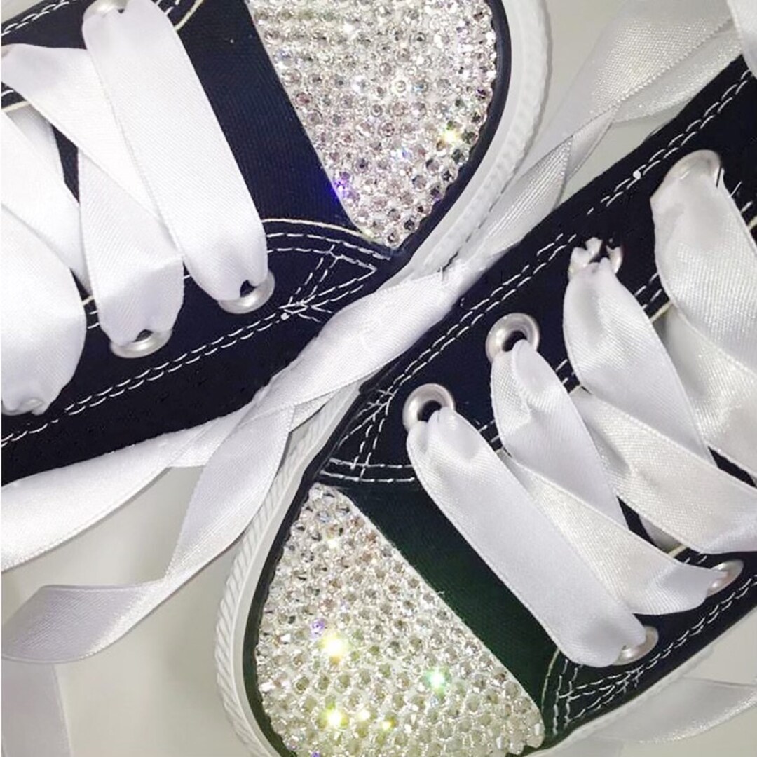 Sparkly Black Bling Customised Converse • Crystal Rhinestone • Low Top ...