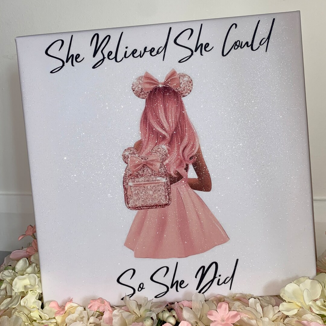 Glitter Wall Art Fashion Girl Pink Hair She Believed She Could Quote ...