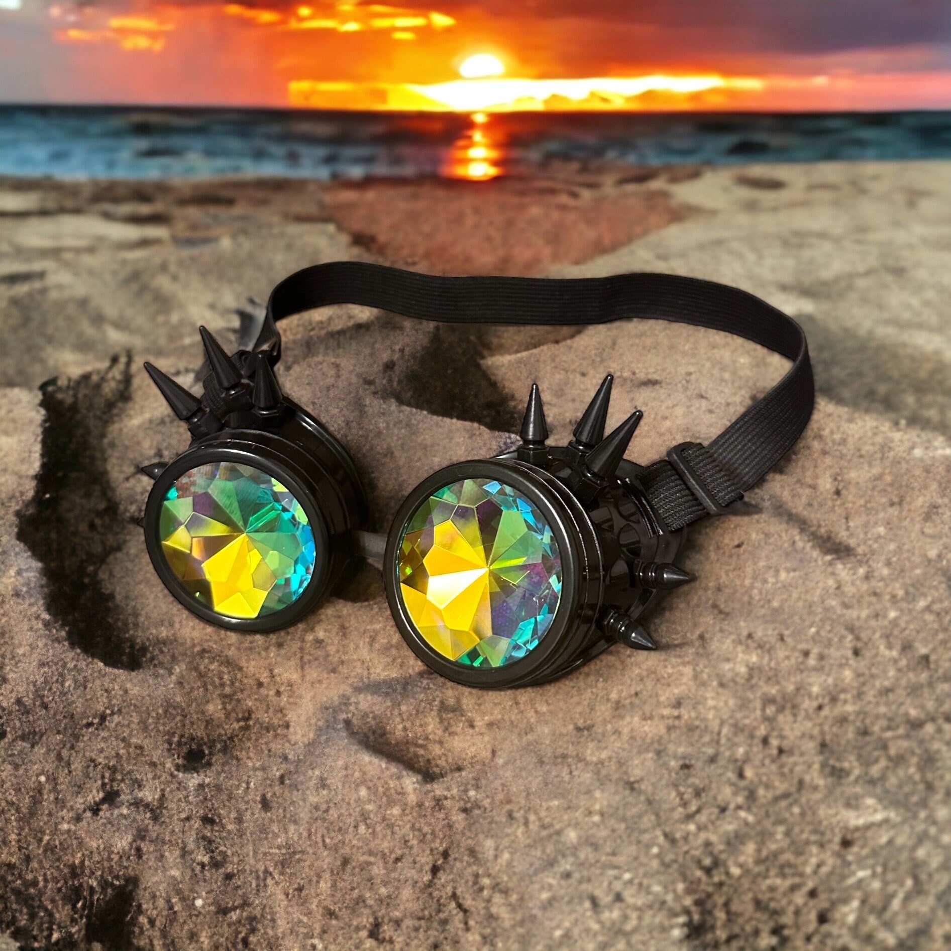 GOGORAVERS™ Lunettes à pointes Mad Max Kaléidoscope Burning Man Desert ...