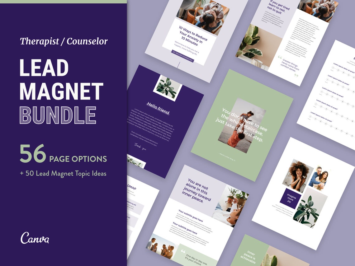 Wellness Course Workbook Template Bundle Telehealth Ebook Canva Purple ...