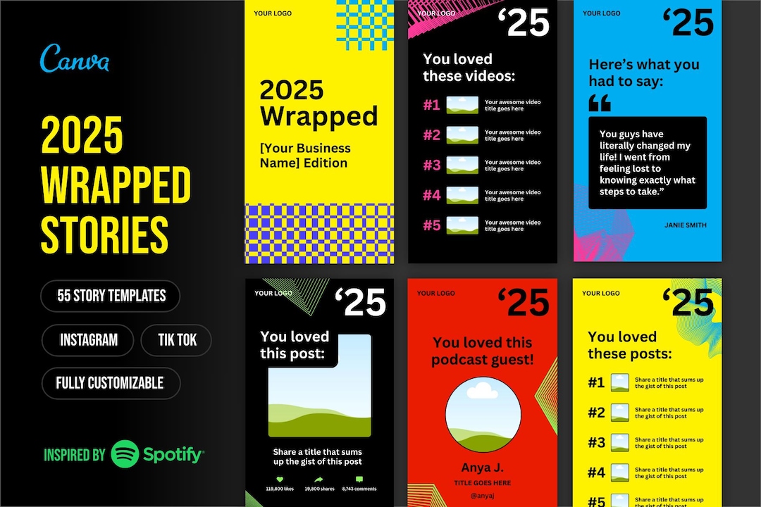 2025 Spotify Wrapped Instagram Story Templates: Canva Social Graphics ...