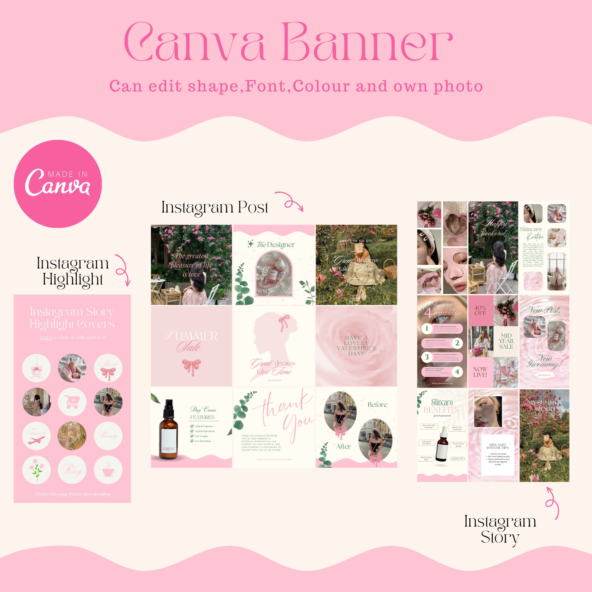 Instagram Bundle Template,editable Ig Post and Story,insta Highlight ...