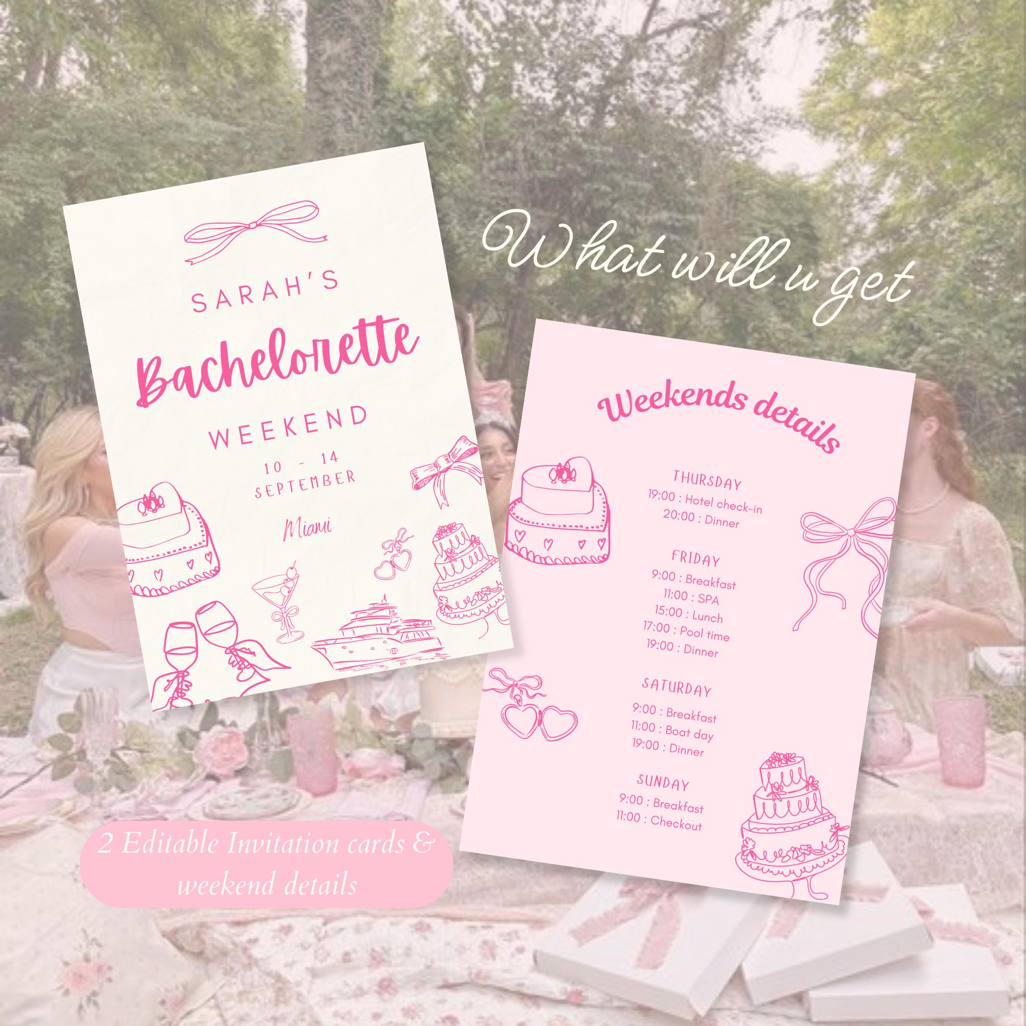 Coquette Bachelorette Party Itinerary & Invitation: Pink Bow Picnic ...