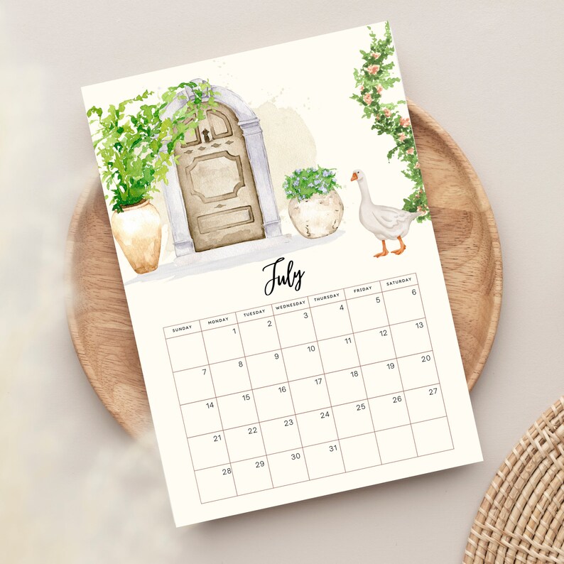 2024 Calendar Printable, Desk Calendar Monthly, Cottage Core Watercolor ...