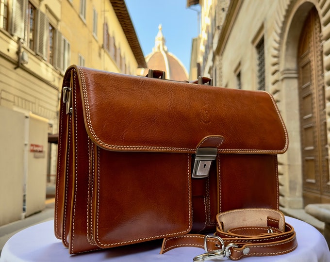 Italian Handmade Leather Briefcase: Vintage Men's Messenger Bag Crafted ...