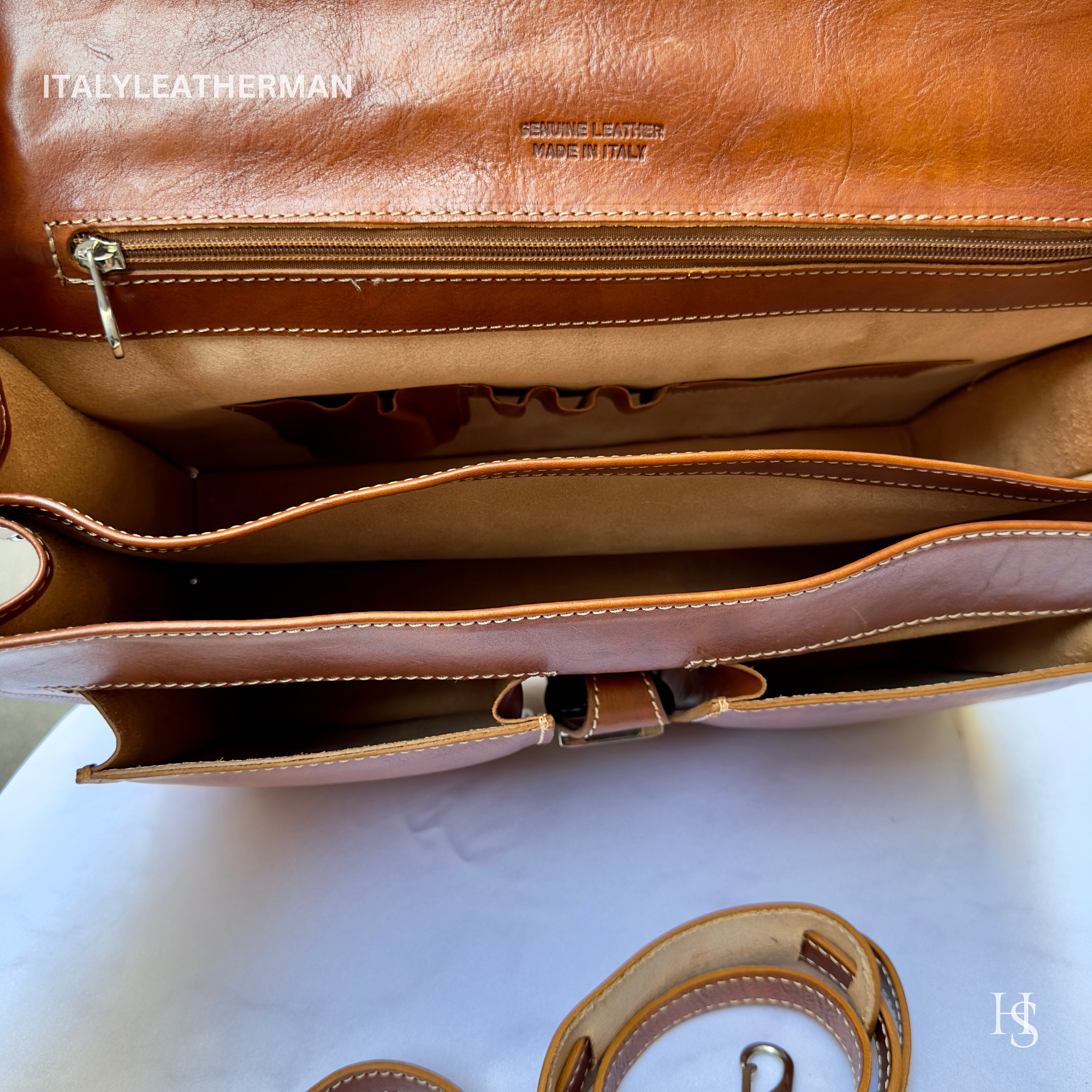 Italian Handmade Leather Briefcase: Vintage Men's Messenger Bag Crafted ...