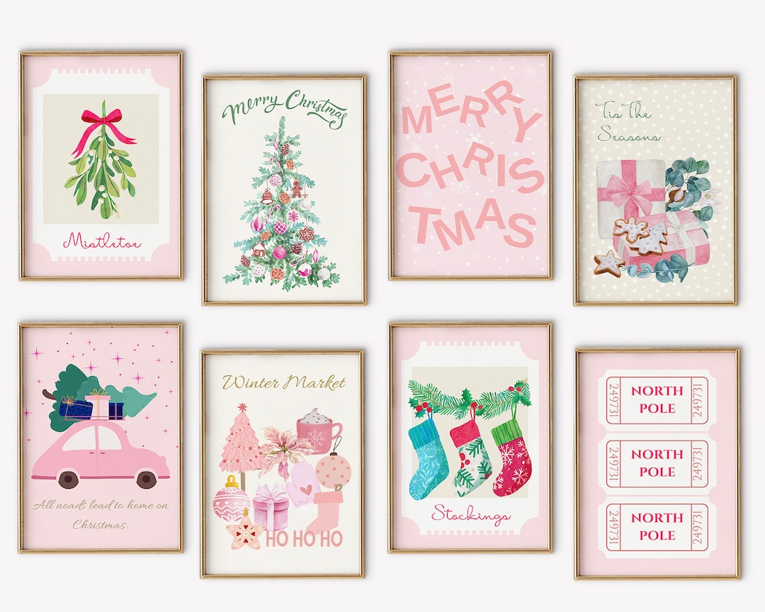 Pink Christmas Printables 30 Pastel Christmas Prints Pink Christmas ...