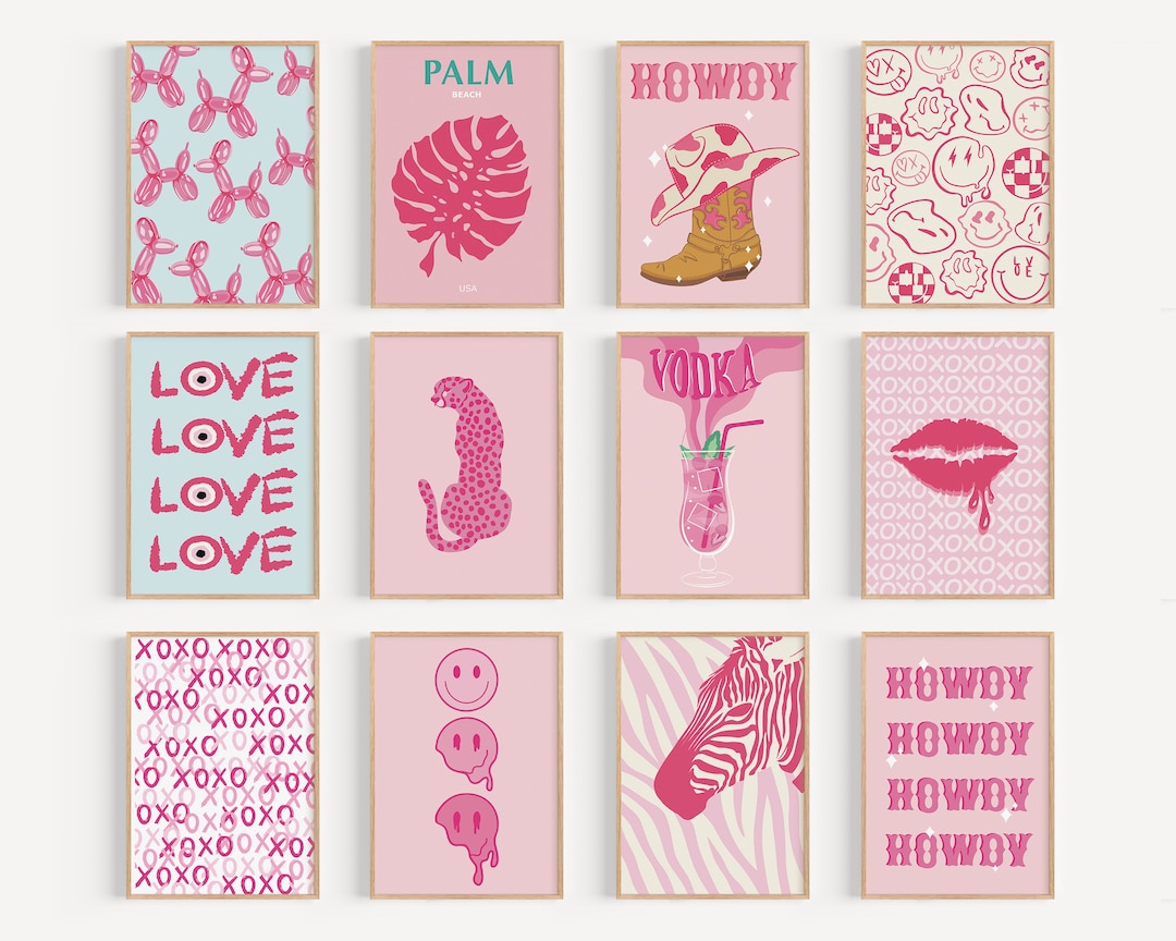 Pink Preppy Print Wall Art Bundle Preppy Wall Art Prints - Etsy