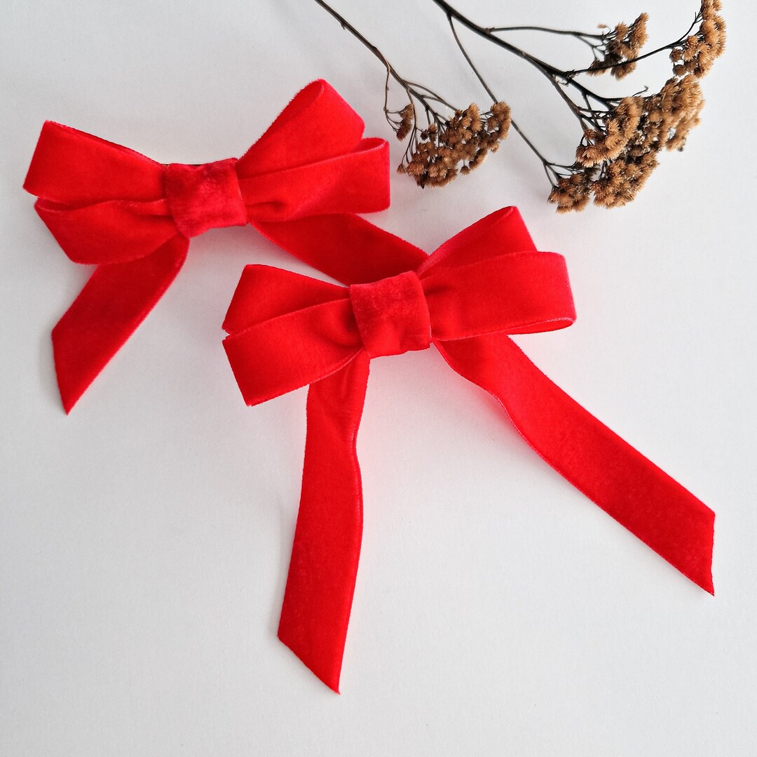 Red Velvet Hair Bow, French Barrette Hair Clip, Ponytail Hair Clip ...