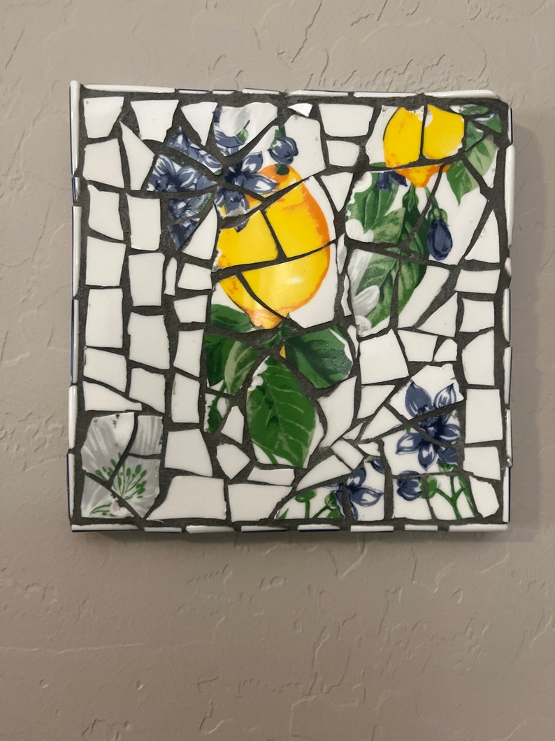 Lemon-themed Pique Assiette Mosaic | Handcrafted 6.25 X 6.25 Inch Tile ...