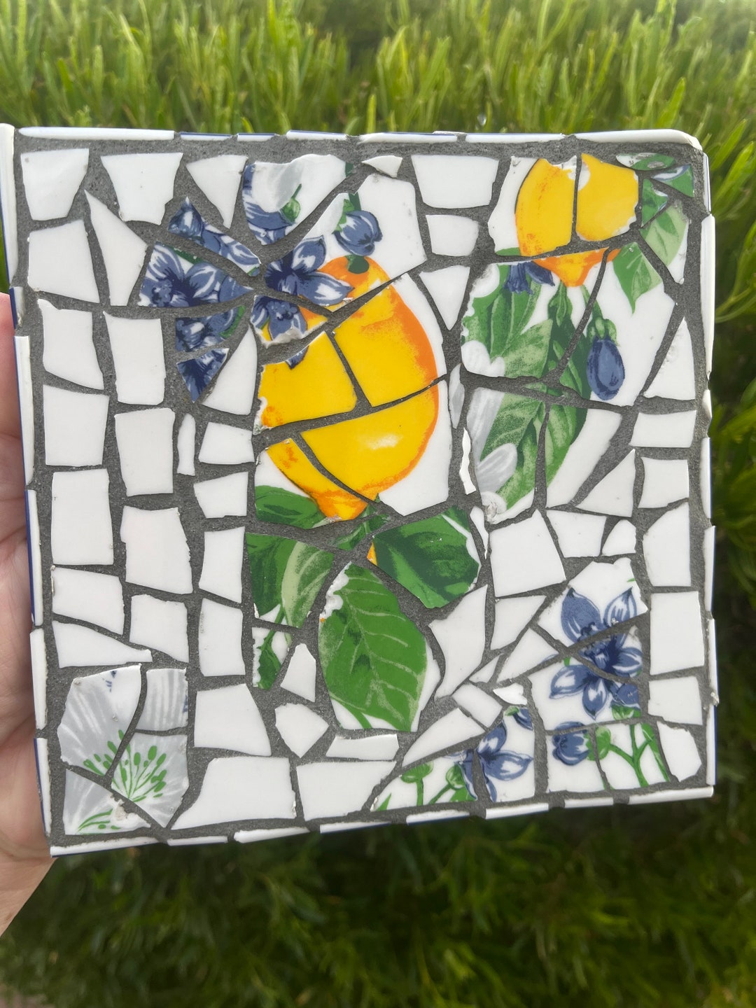 Lemon-themed Pique Assiette Mosaic Handcrafted 6.25 X 6.25 Inch Tile ...