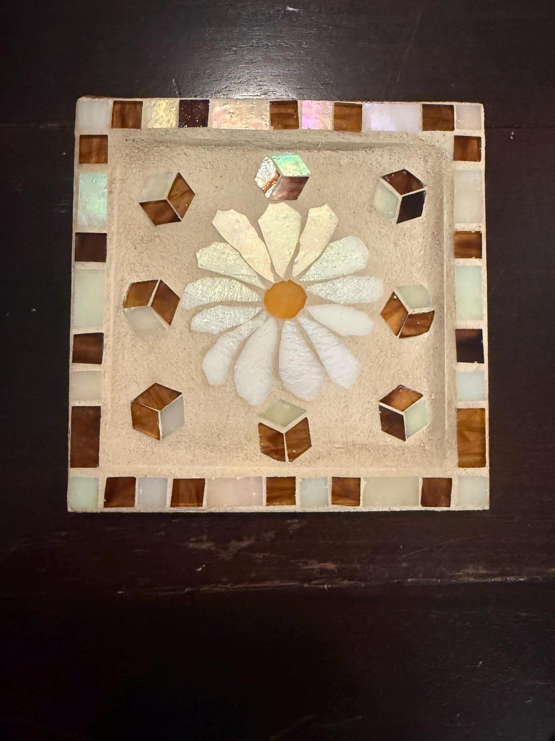 Daisy Mosaic Tile Art – Handmade Stained Glass Floral Decor (6x6 Inch ...