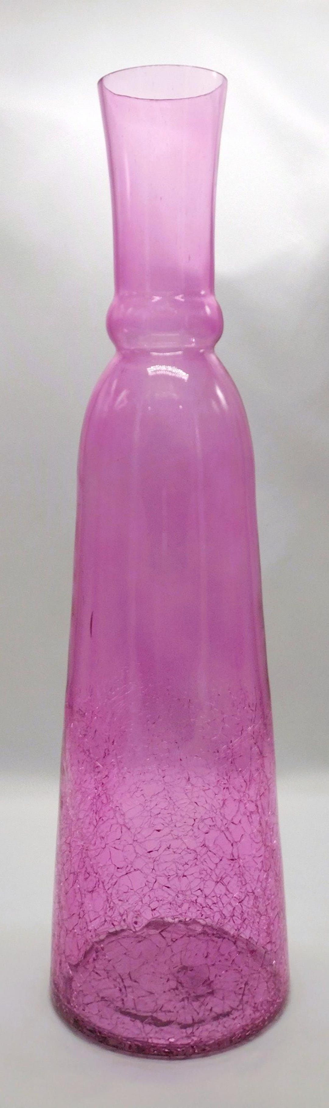 16 Inch Tall Magenta Pink Blenko-style Crackled Glass Vase - Etsy