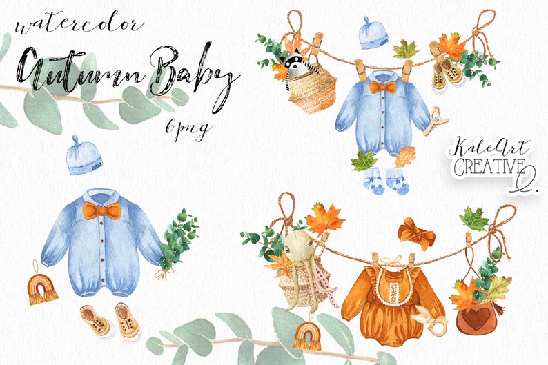 Watercolor Autumn Baby Clipart. Baby Boy Baby Girl Clip Art. - Etsy
