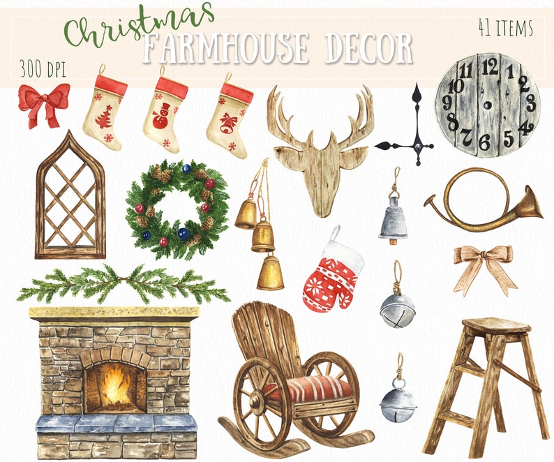 Watercolor Christmas Farmhouse Decor Clipart. Cozy Winter Clip - Etsy