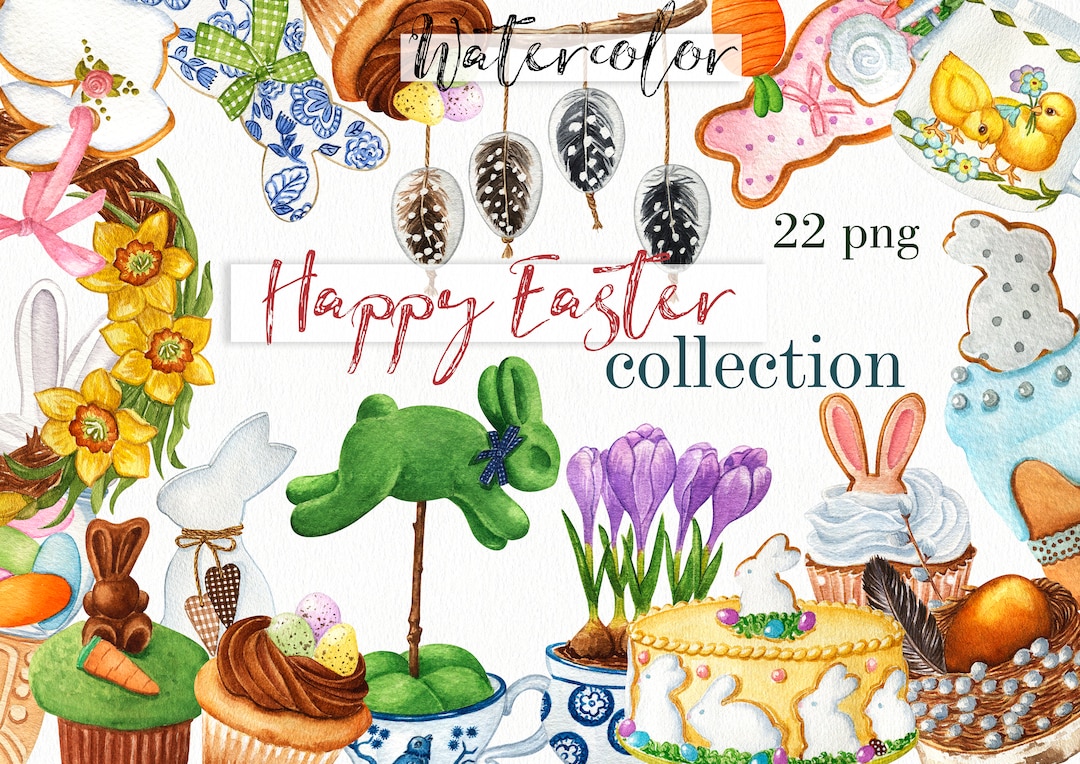 Watercolor Happy Easter Clipart. Easter Rabbit Cookie. Easter Sweets ...