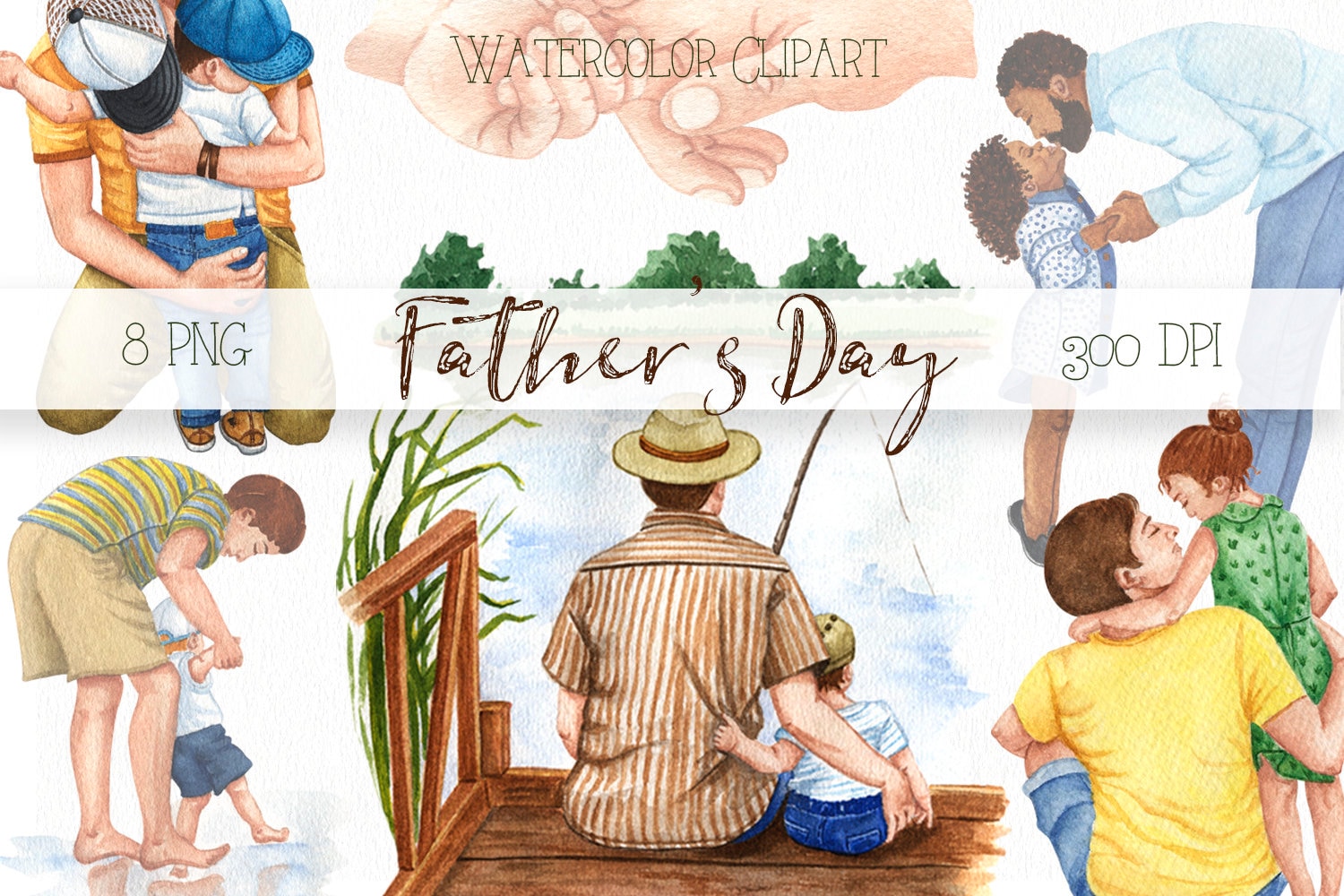 Watercolor Fathers Day Clipart. Family Clipart. Daddy Son - Etsy
