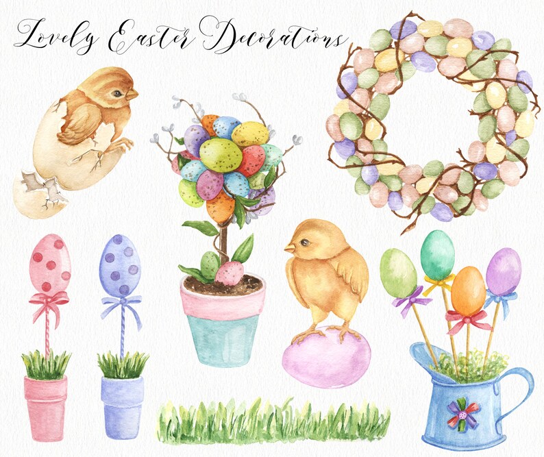 Watercolor Spring Easter Clipart. Easter Cute Rabbit. Vintage - Etsy