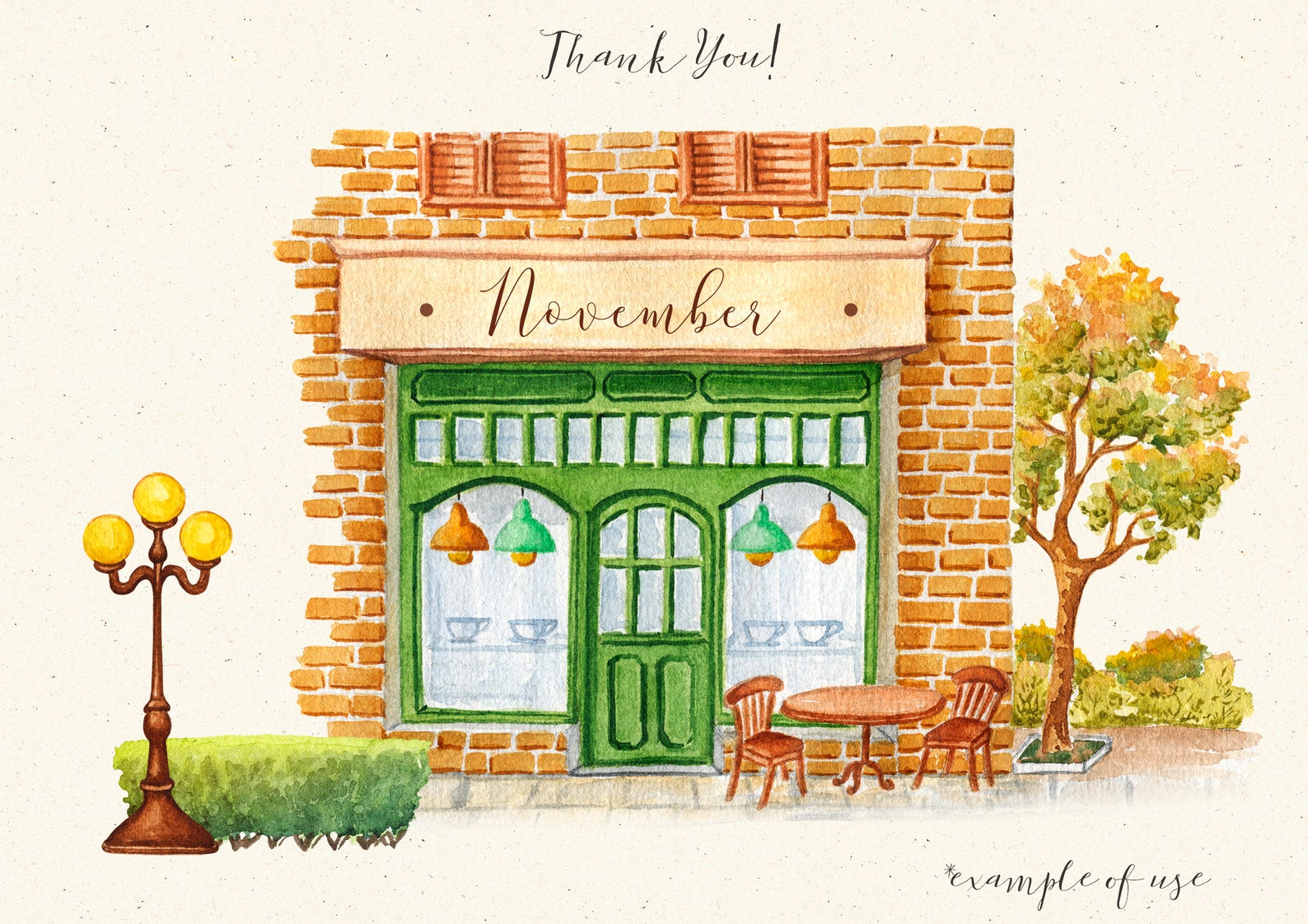 Watercolor Autumn Cafe Clipart. Fall City Landscape Clipart. - Etsy