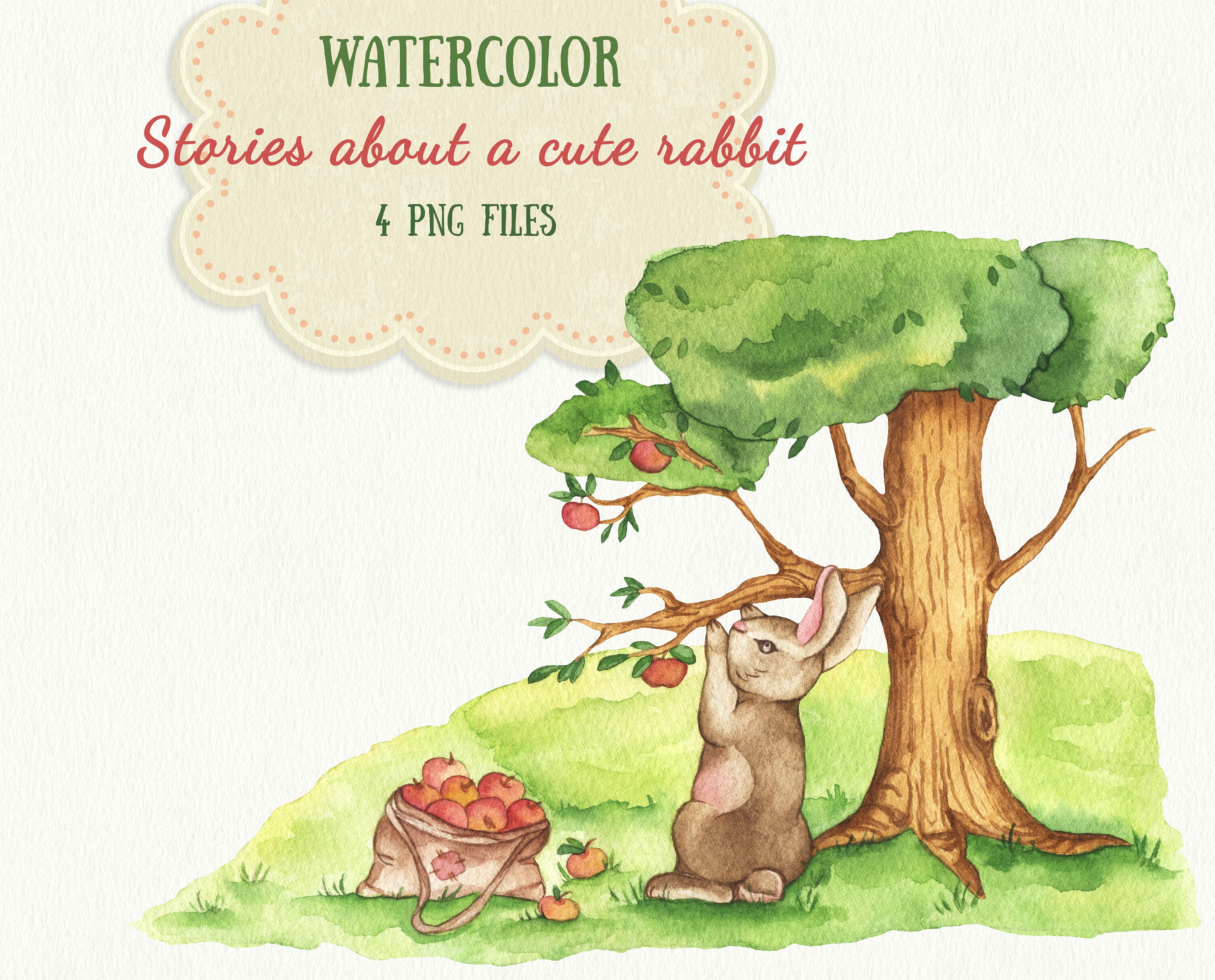 Rabbit Watercolor Clipart. Cute Bunny Clip Art. Rabbit in the - Etsy