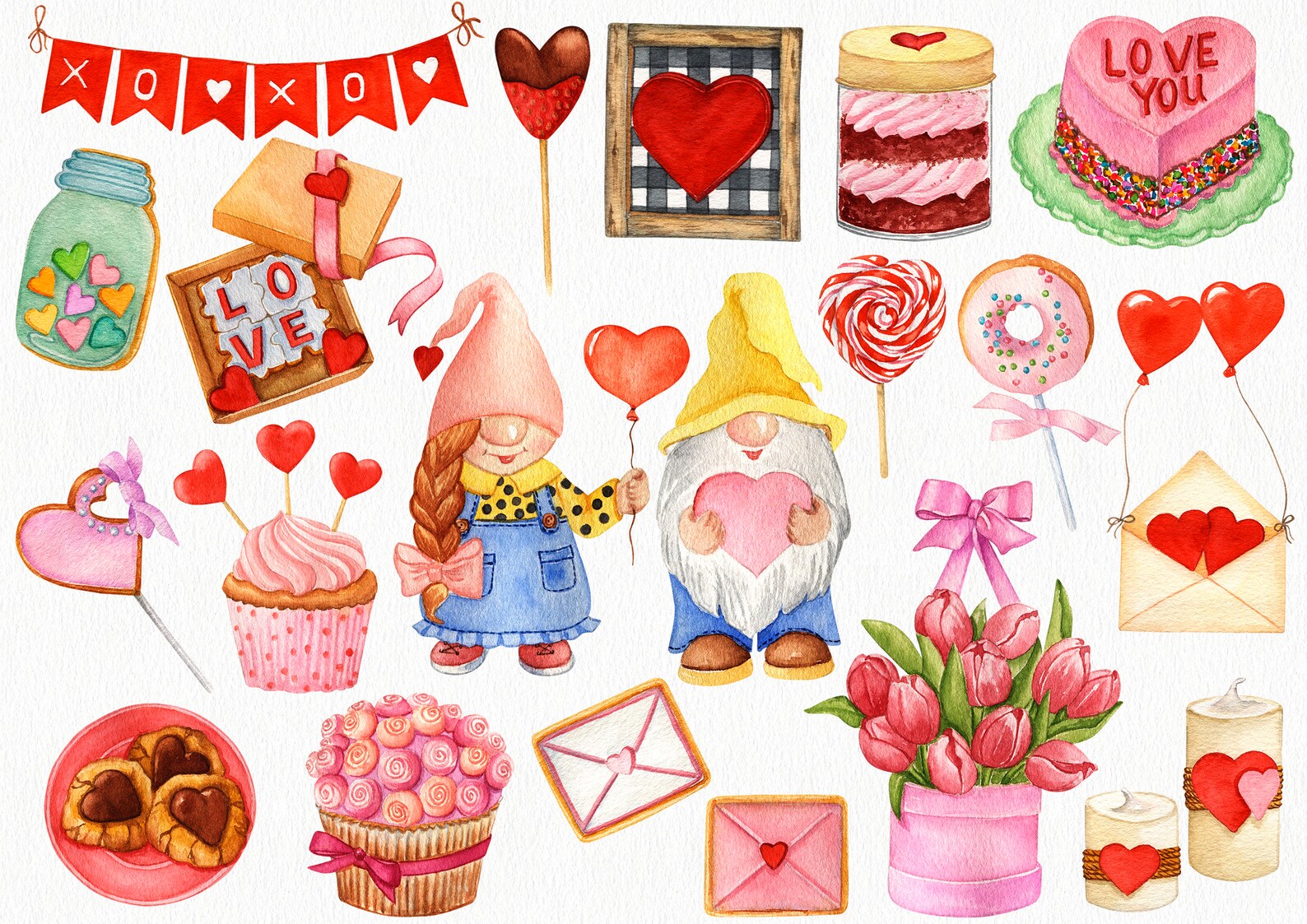 Watercolor Valentines Day Clipart. Candy Cupcake Sweets - Etsy