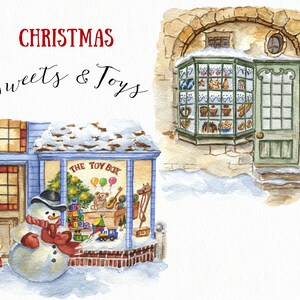 Watercolor Toys Shop Clipart. Winter Scene Clipart. Christmas Toys ...