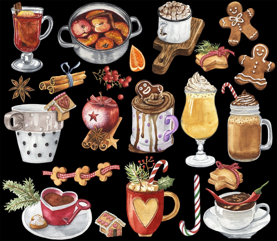 Watercolor Winter Drinks Clipart. Christmas Hot Mug Ginger - Etsy