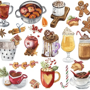 Watercolor Winter Drinks Clipart. Christmas Hot Mug, Ginger Cookie Clip ...