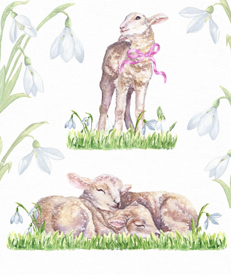 Watercolor Spring Easter Lambs Clipart. Easter Cute Lamb. - Etsy