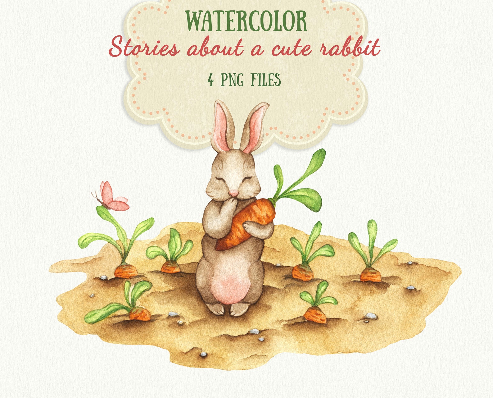 Rabbit Watercolor Clipart. Cute Bunny Clip Art. Rabbit in the - Etsy