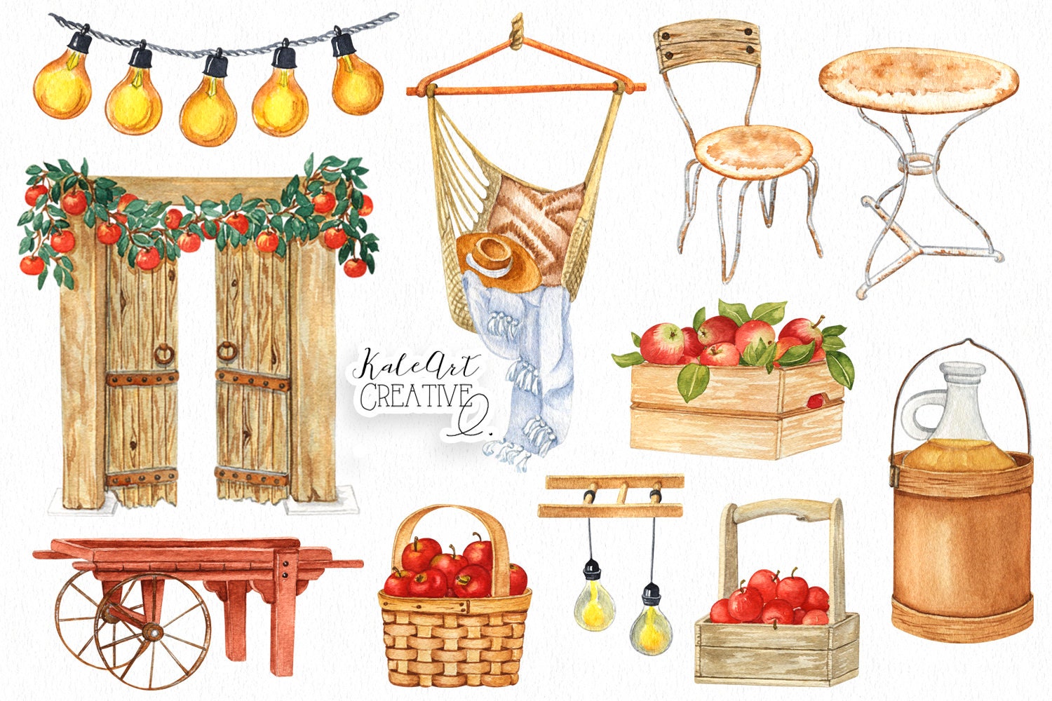 Watercolor Apple Season Clipart. Thanksgiving Day Clipart. - Etsy