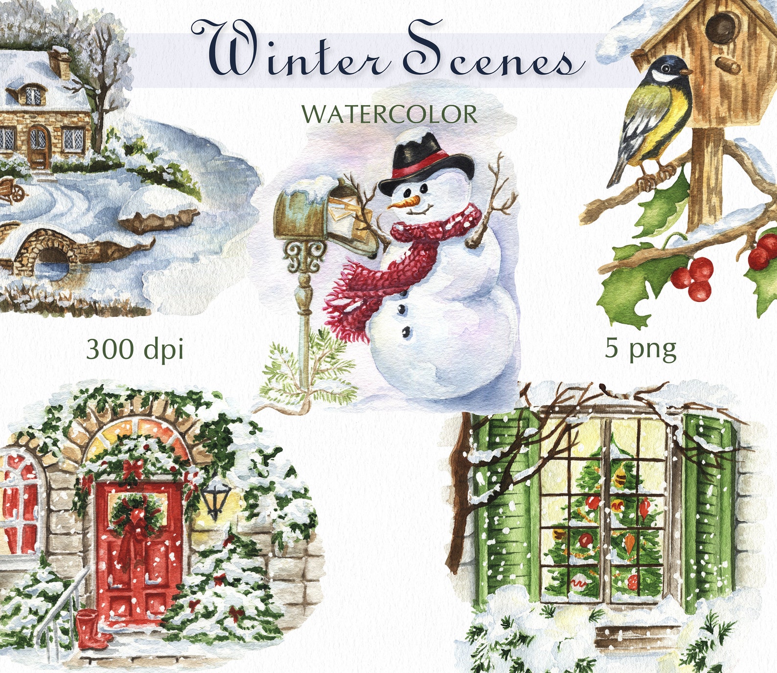 Watercolor Winter Scene Clipart. Christmas Season Clip Art. - Etsy