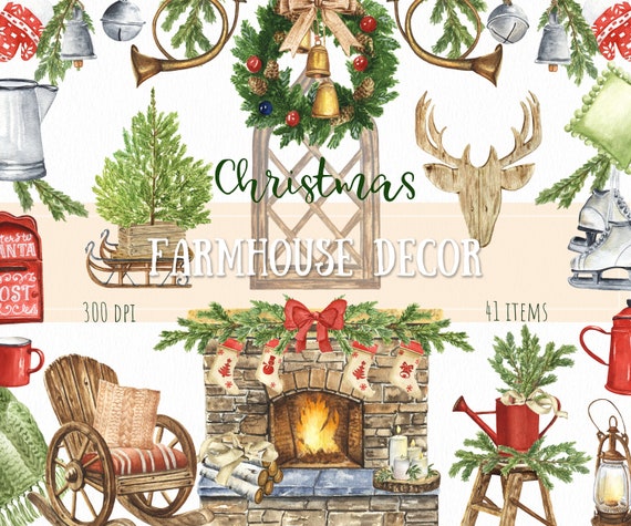 Watercolor Christmas Farmhouse Decor Clipart. Cozy Winter Clip - Etsy
