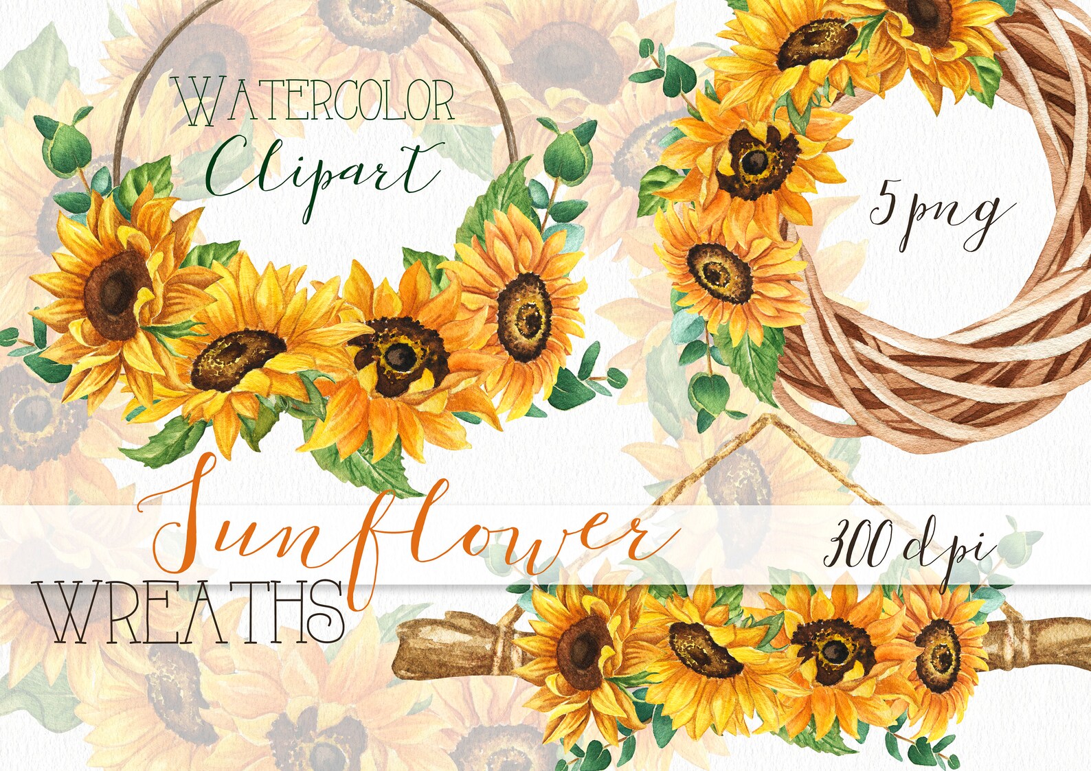 Watercolor Sunflower Wreath Clipart. Farmhouse Decor Clipart. - Etsy