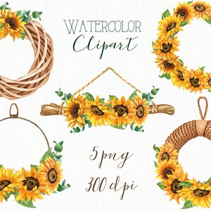 Watercolor Sunflower Wreath Clipart. Farmhouse Decor Clipart. - Etsy
